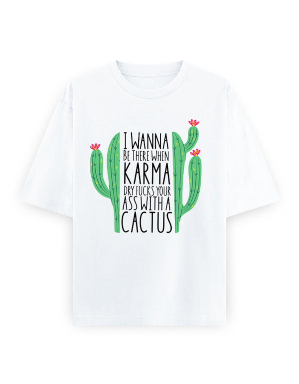 Karma Cactus Unisex Oversized Tee – 240 GSM Heavyweight Cotton Graphic ...